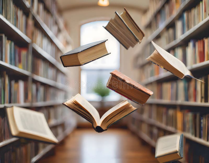 Flying Books in Library. Ancient Book in the Interior University ...