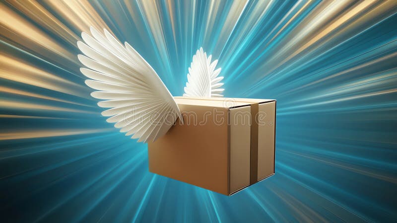 Flying box, AI generated stock illustration. Illustration of flying ...