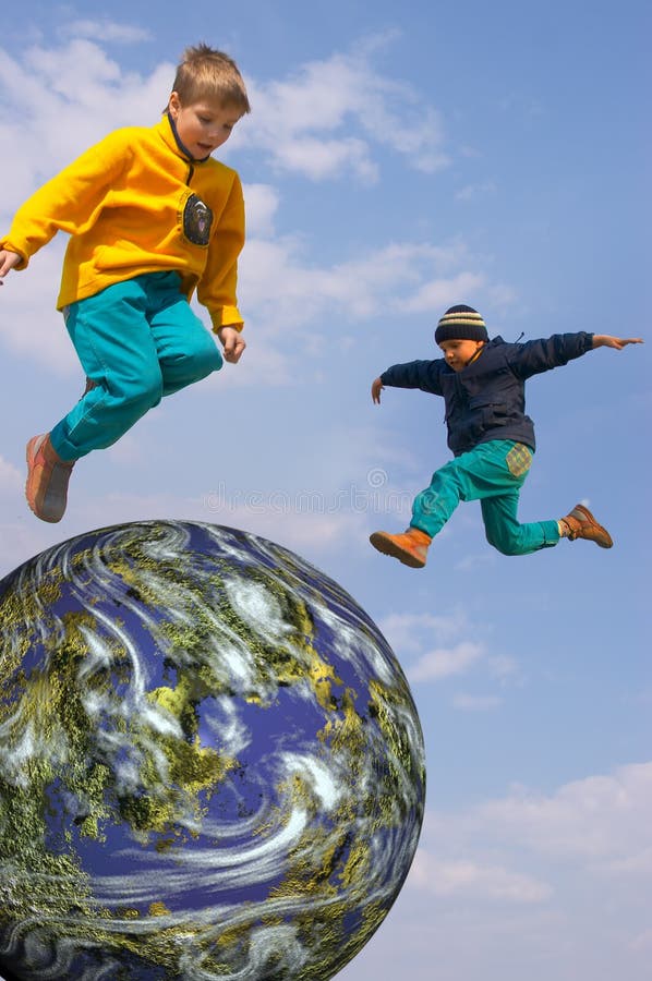 Flying kids stock image. Image of sister, winter, children - 665081