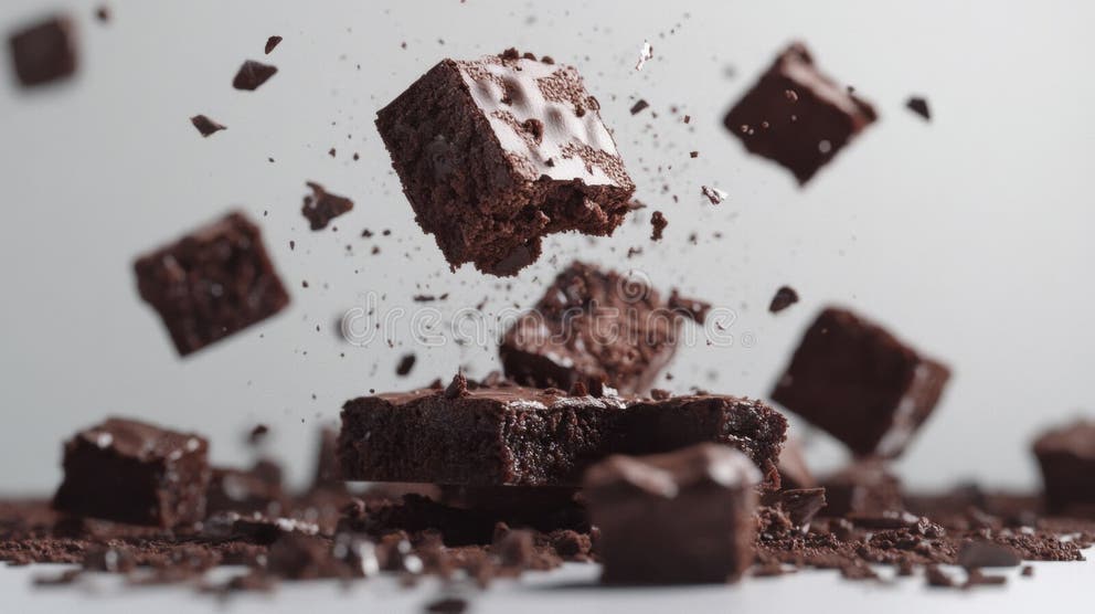 Flying Brownies: Dark Chocolate Dessert Explosion Stock Illustration ...
