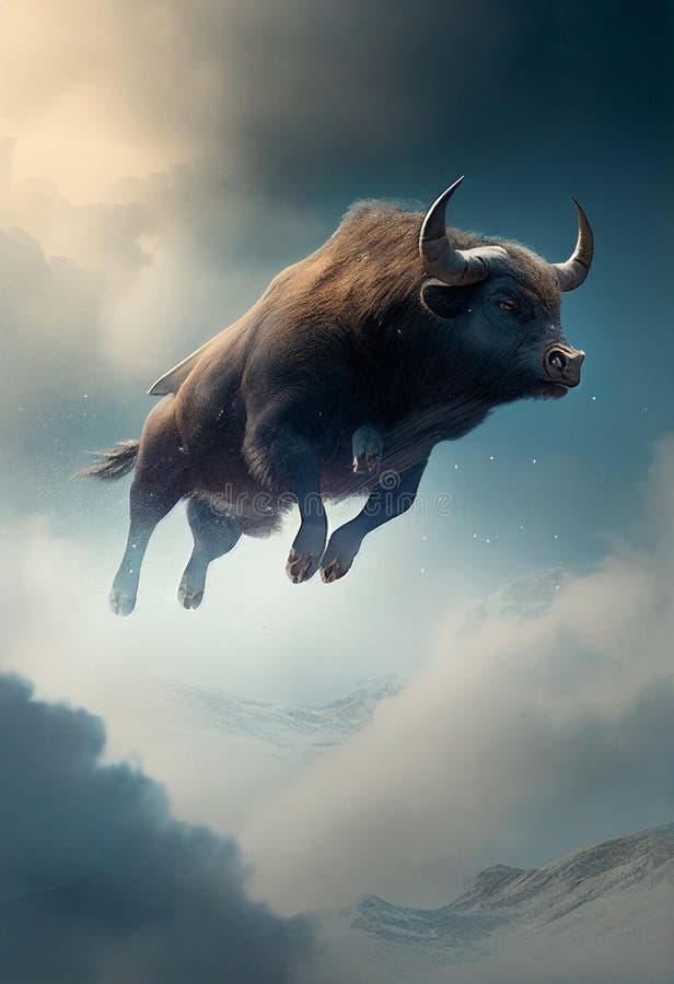 Flying Buffalo. AI Generated Stock Image - Image of flying, skyward: 296284349