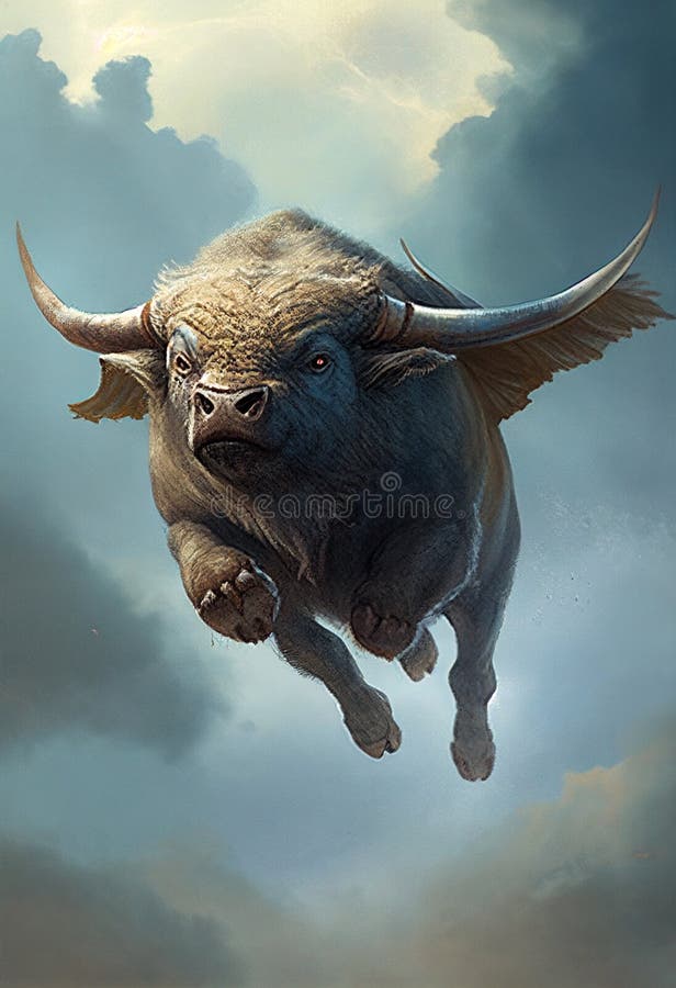 Flying Buffalo. AI Generated Stock Image - Image of ethereal, bison ...