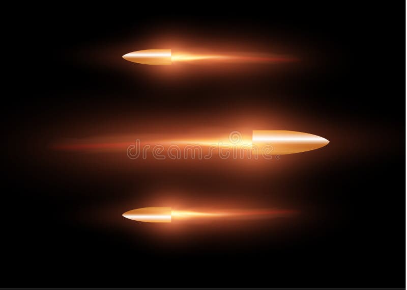 A Flying Bullet with a Fiery Trace. Isolated on a Transparent ...