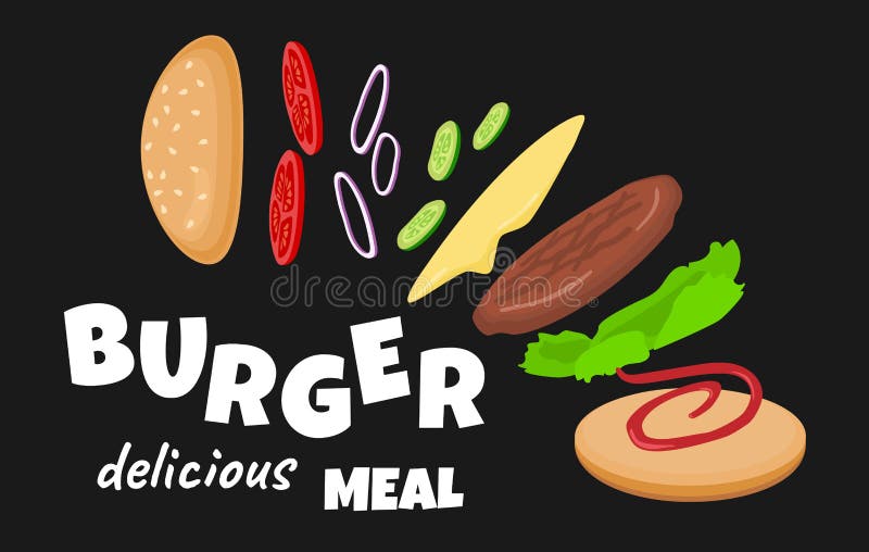 Flying Burger Food Cartoon Logo Stock Illustration - Illustration of ...