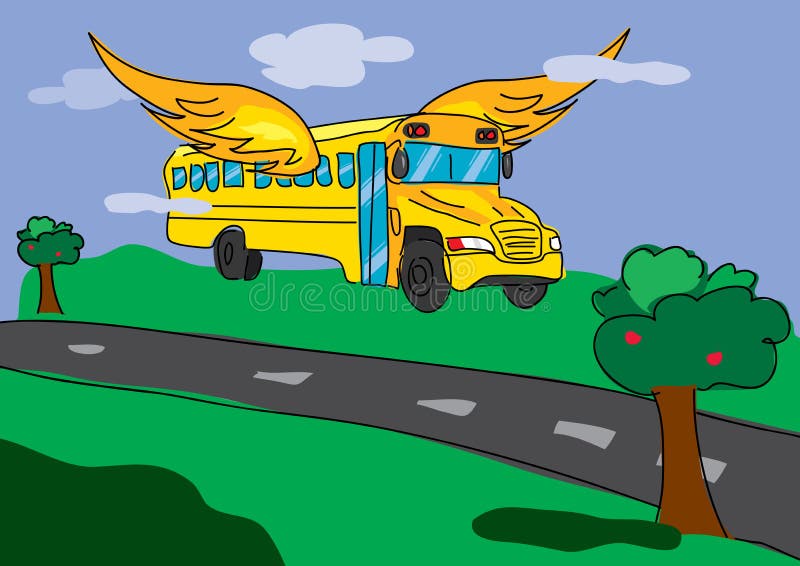 Flying Bus, Back To School Illustration Stock Vector - Illustration of ...