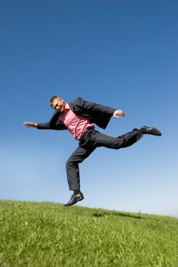 Flying Businessman in the Sky Stock Photo - Image of motivated, model ...