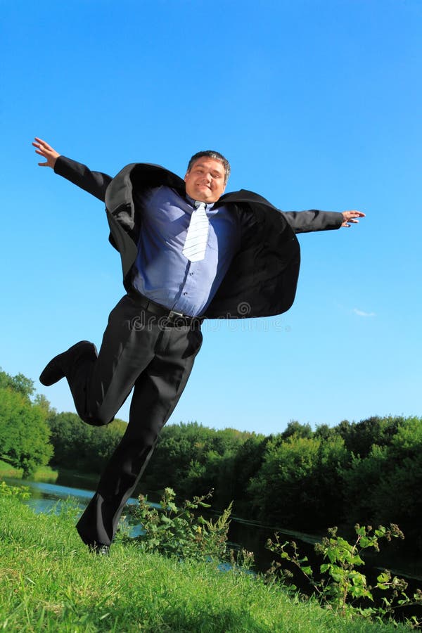 Flying Businessman Outdoor in Summer Full Body Stock Image - Image of ...