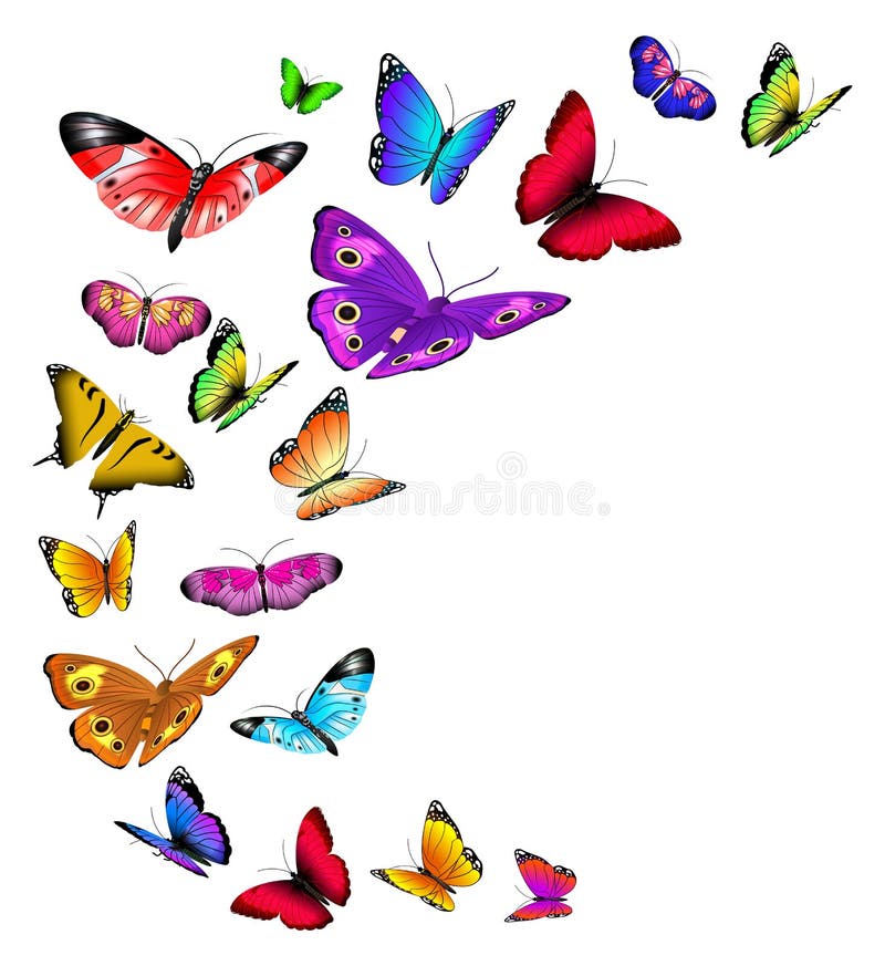 Flying Butterflies Background. Wild Summer Insects Flow Stock Vector ...