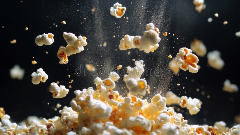 Flying Buttery Popcorn Against Dark Background Stock Illustration ...