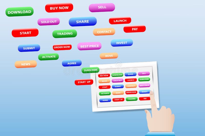 Flying Buttons from the Tablet Stock Vector - Illustration of symbol ...