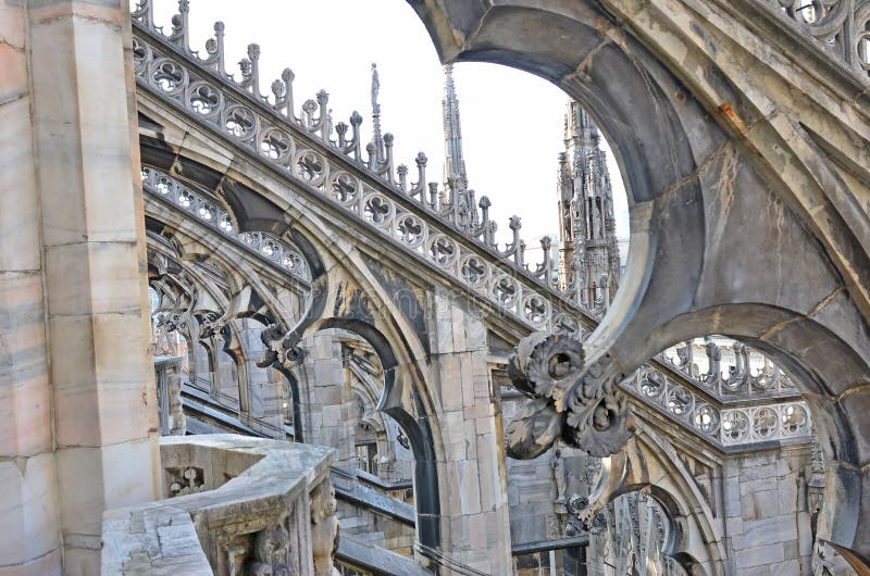 Milan Cathedral Flying Buttresses, Milan, Italy Stock Image - Image of ...