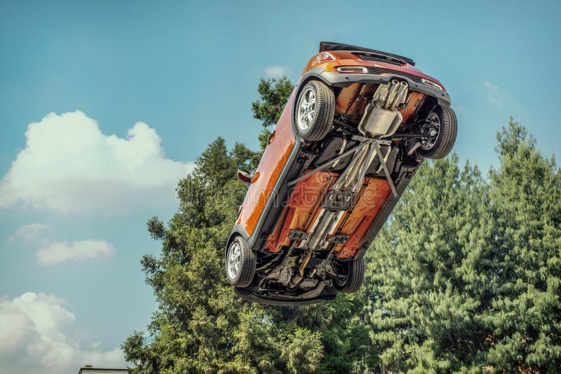 A flying car in the sky stock photo. Image of scene, automobile - 99374674