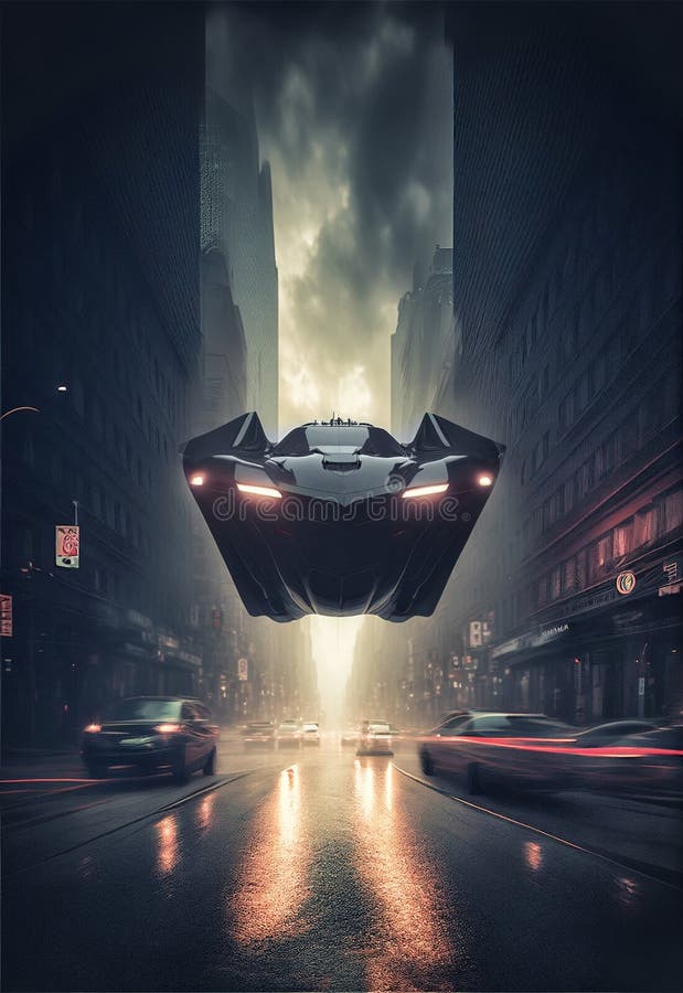 Flying car in traffic stock illustration. Illustration of building ...