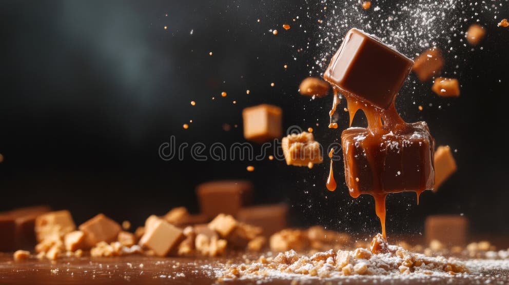 Flying Caramel Candy Cubes with Sprinkles Stock Illustration ...