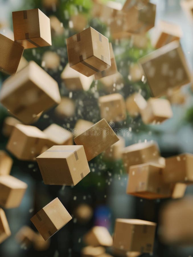 Flying Cardboard Boxes stock photo. Image of weightlessness - 374872152
