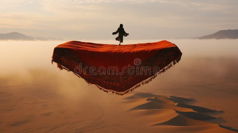 Flying Carpet with Person Over the Desert Stock Illustration ...