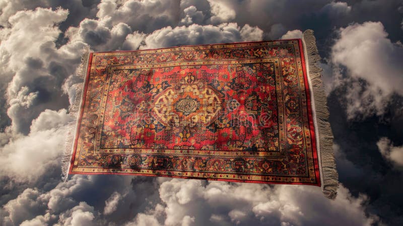 Flying Carpet in the Sky with Clouds Stock Image - Image of flying ...