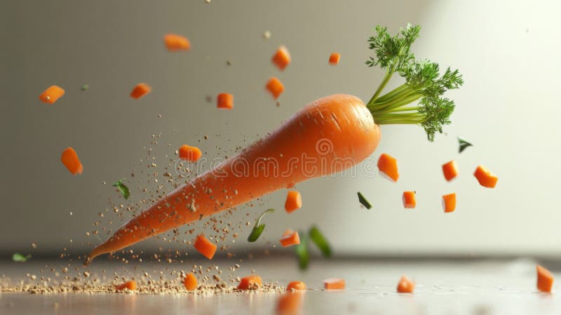 Flying Carrot with Chopped Pieces and Seeds Stock Illustration ...