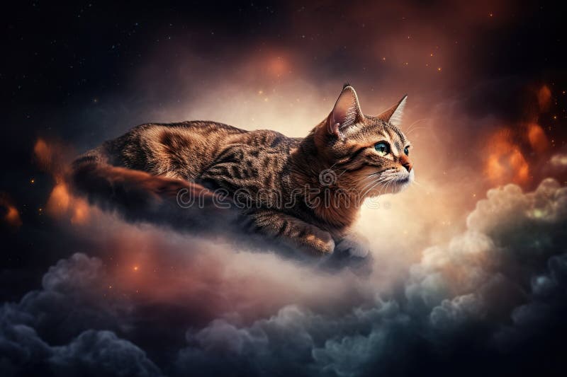 Flying Cat in Dreams, Created with Generative AI Technology Stock ...