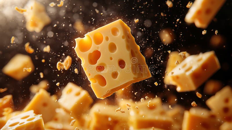 Flying Cheese in Dark Background, Falling Tossed Garlic with Pepperoni ...