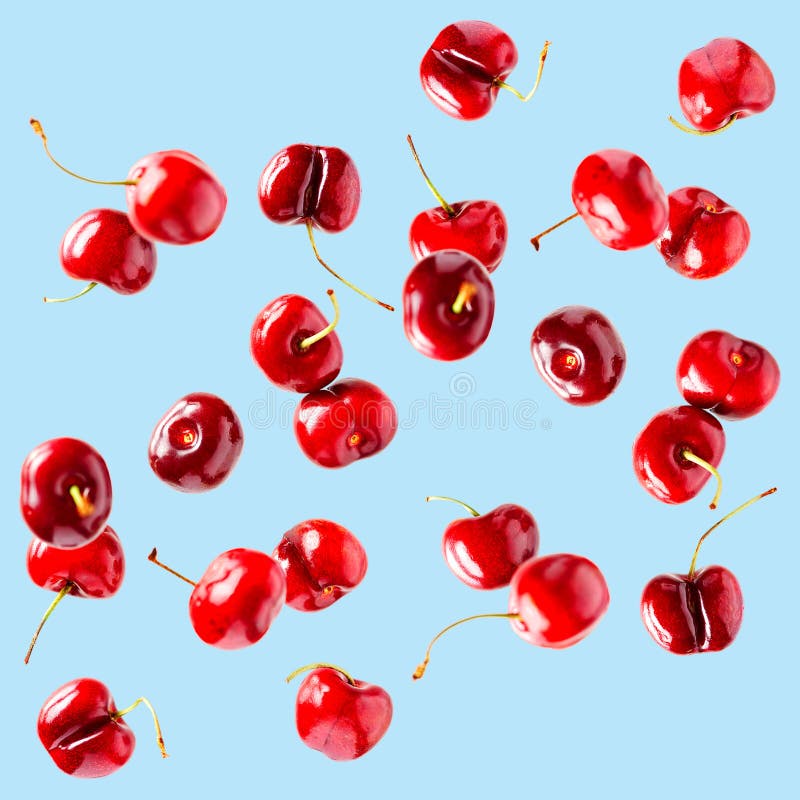Flying Cherries Vertical Isolated As Package Design Elements. Fresh Raw ...