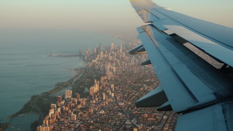 Flying into Chicago. Flight with Detail of Plane with Suburbs of ...