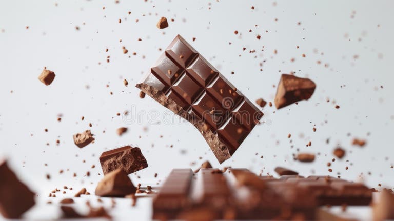 A Flying Chocolate Bar with Exploding Pieces, Generative AI Stock Photo ...