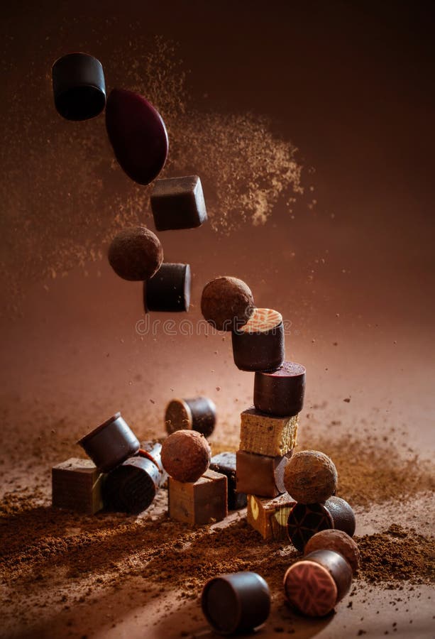 A Flying Chocolate Bar with Exploding Pieces, Generative AI Stock Photo ...
