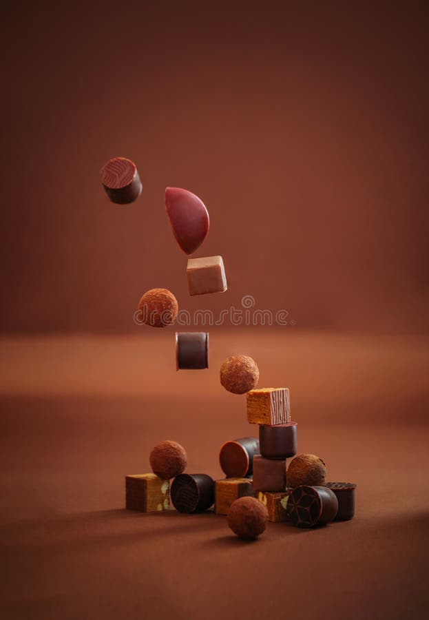 A Flying Chocolate Bar with Exploding Pieces, Generative AI Stock Photo ...