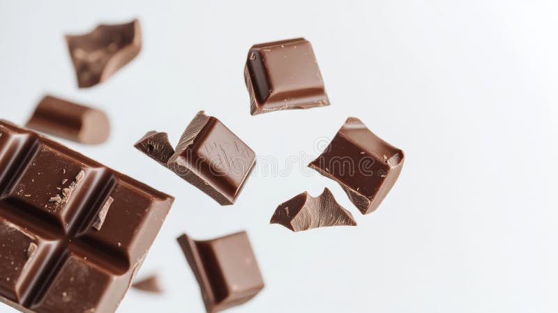 Flying Chocolate Chunks and Bar Delicious Dessert Concept on White ...