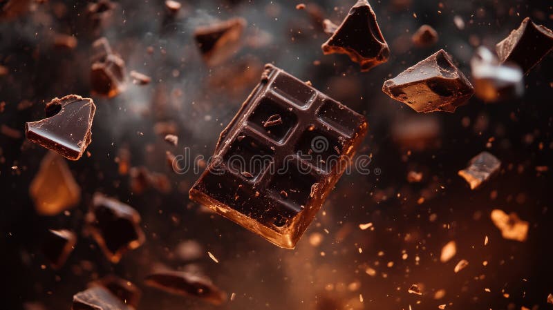 A Flying Chocolate Bar with Exploding Pieces, Generative AI Stock Photo ...