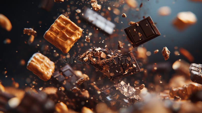 Flying Chocolate and Confectionery Pieces Stock Illustration ...