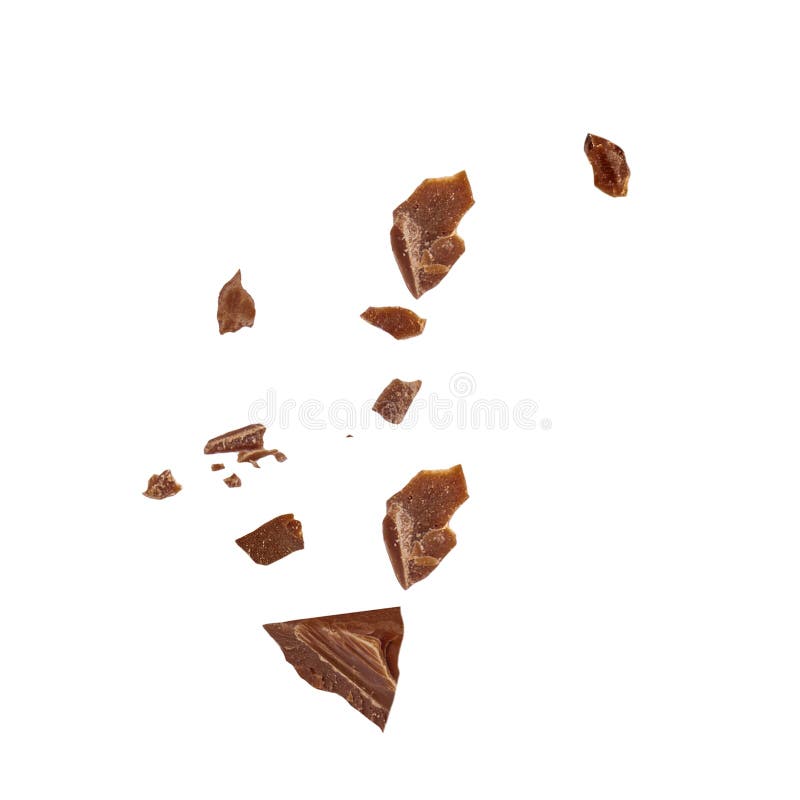 Flying Chocolate Crumbs Pieces Isolated on White Background. Broken ...