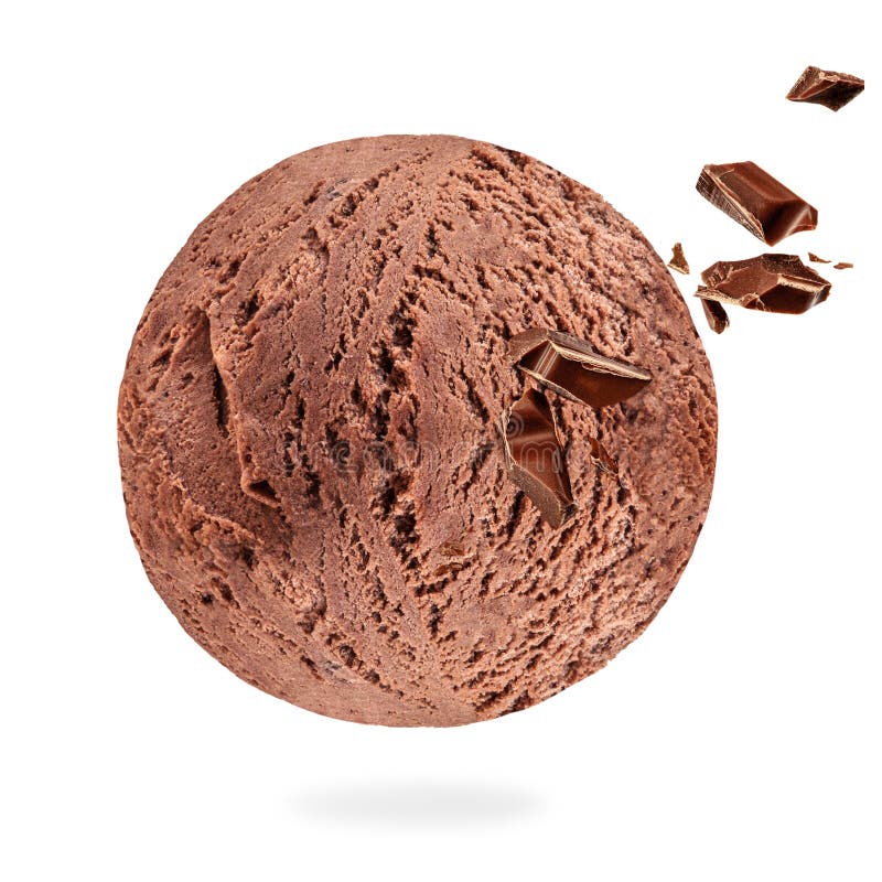 Flying Chocolate Ice Cream with Chocolate Pieces Isolated on White ...