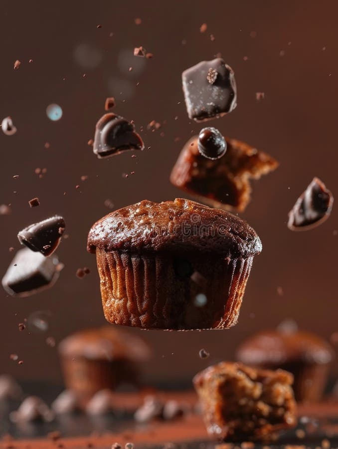 Flying Chocolate Muffin stock image. Image of baked - 374224061