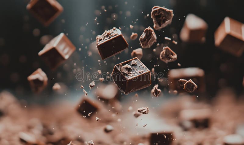 Flying Chocolate Pieces Creating a Dynamic and Delicious Scene of ...