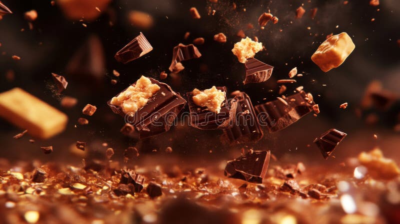 Flying Chocolate Pieces Dark Background Stock Illustration ...