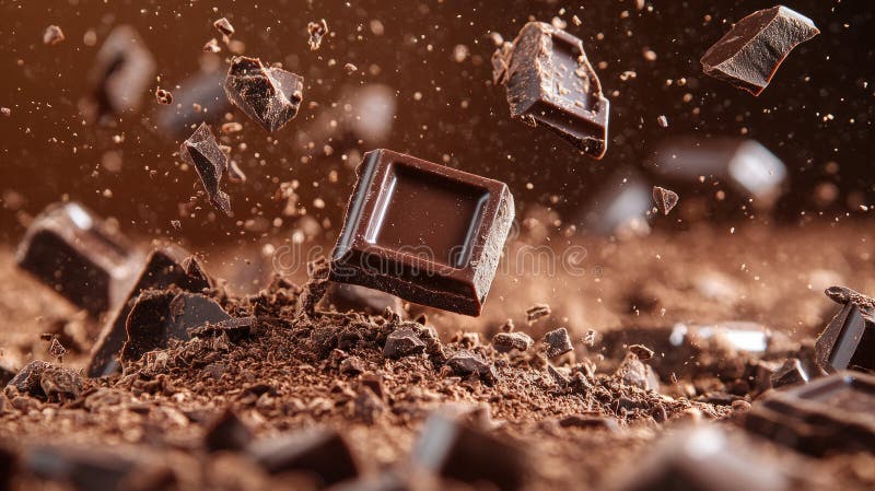 A Flying Chocolate Bar with Exploding Pieces, Generative AI Stock Photo ...