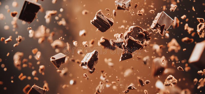 A Flying Chocolate Bar with Exploding Pieces, Generative AI Stock Photo ...