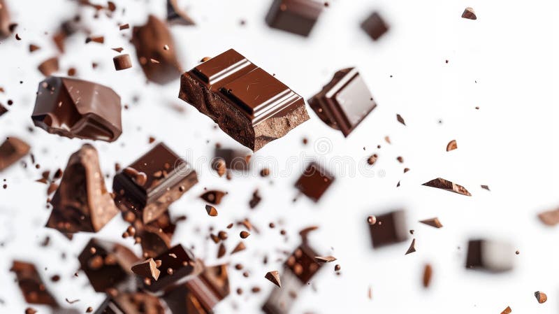A Flying Chocolate Bar with Exploding Pieces, Generative AI Stock Photo ...