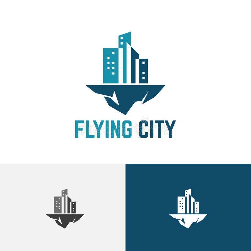 Flying City Floating Sky High Skyscraper Realty Logo Stock Vector ...