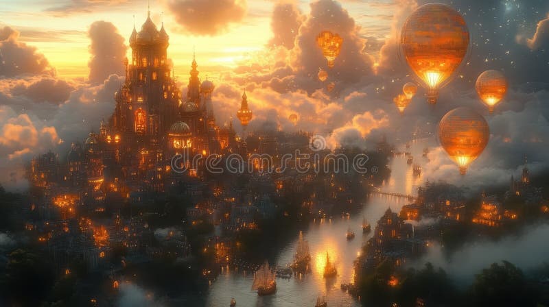 Flying City. Surreal Fantasy Landscape Stock Illustration ...