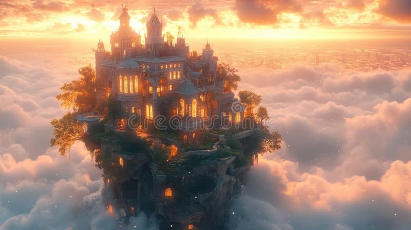 Flying City. Surreal Fantasy Landscape Stock Illustration ...