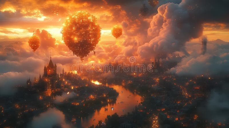 Flying City. Surreal Fantasy Landscape Stock Illustration ...