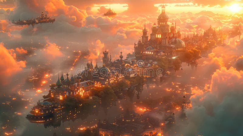 Flying City. Surreal Fantasy Landscape Stock Illustration ...