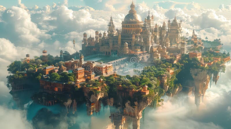 Flying City. Surreal Fantasy Landscape Stock Illustration ...