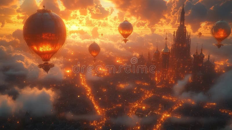 Flying City. Surreal Fantasy Landscape Stock Illustration ...