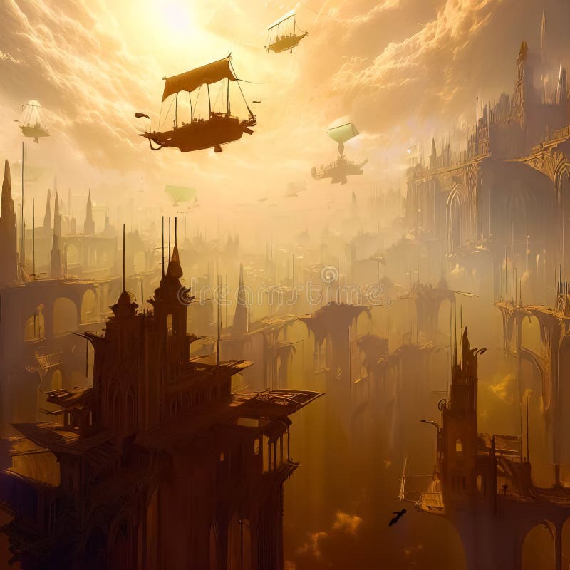 Flying City. Surreal Fantasy Landscape Stock Illustration ...