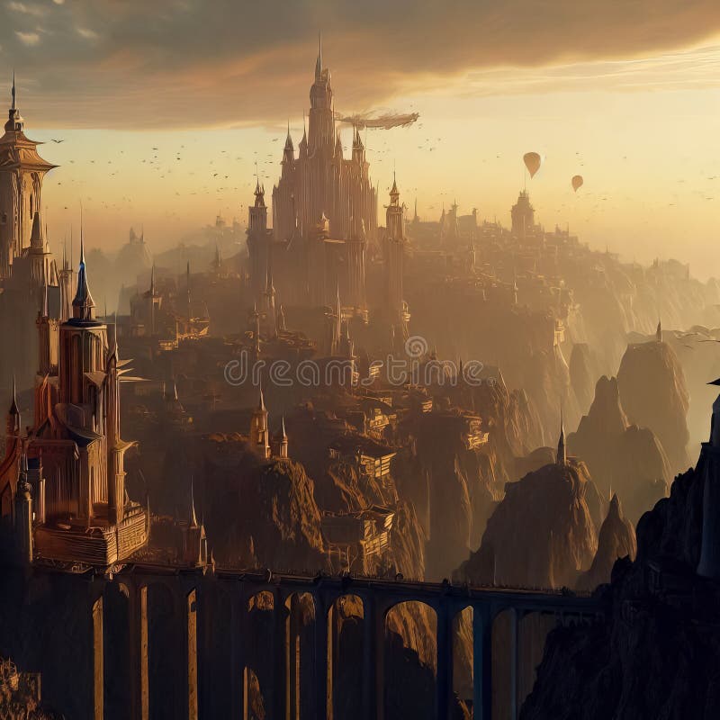 Flying City. Surreal Fantasy Landscape Stock Illustration ...