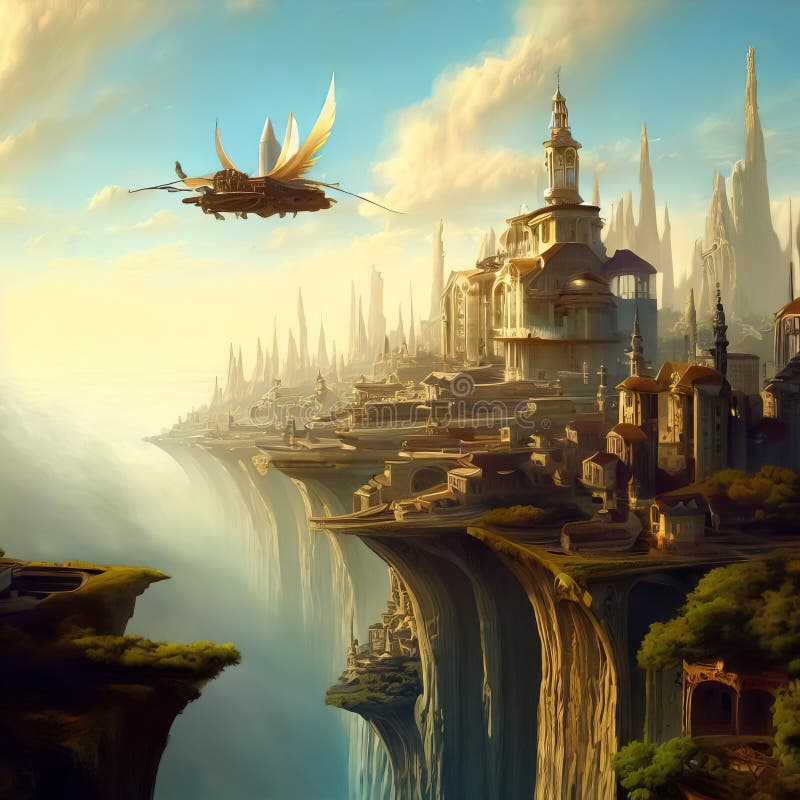 Flying City. Surreal Fantasy Landscape Stock Illustration ...